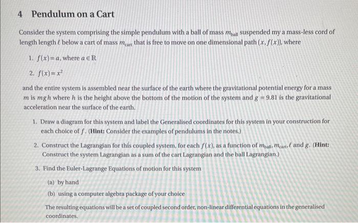 Solved Consider the system comprising the simple pendulum | Chegg.com