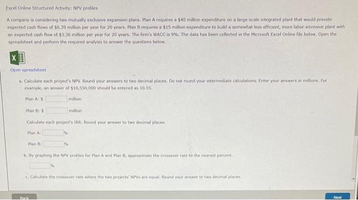 Solved Excel Online Structured Activity: NPV profiles A | Chegg.com
