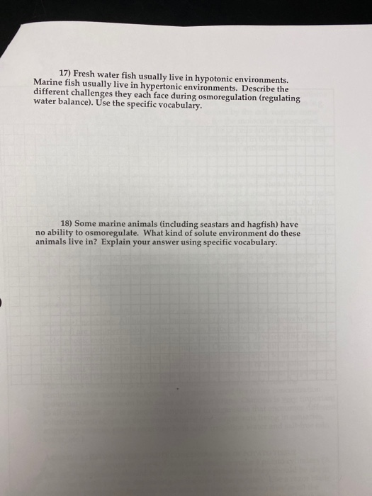 Solved 17) Fresh water fish usually live in hypotonic | Chegg.com