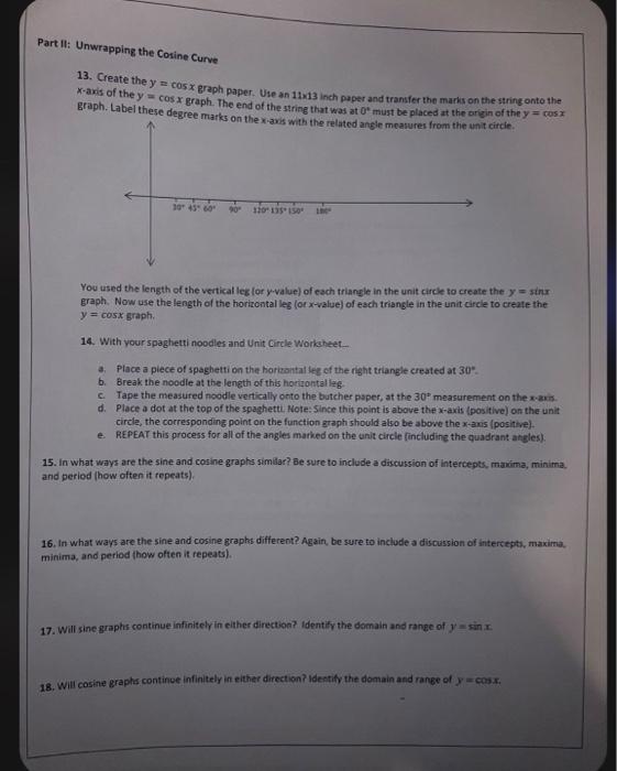 Solved Part II: Unwrapping the Cosine Curve 13. Create the y | Chegg.com