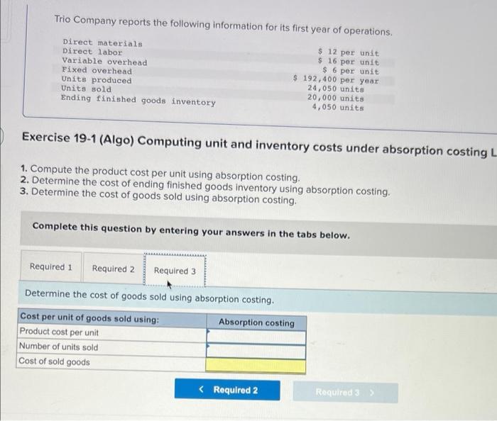 Solved Trio Company reports the following information for | Chegg.com