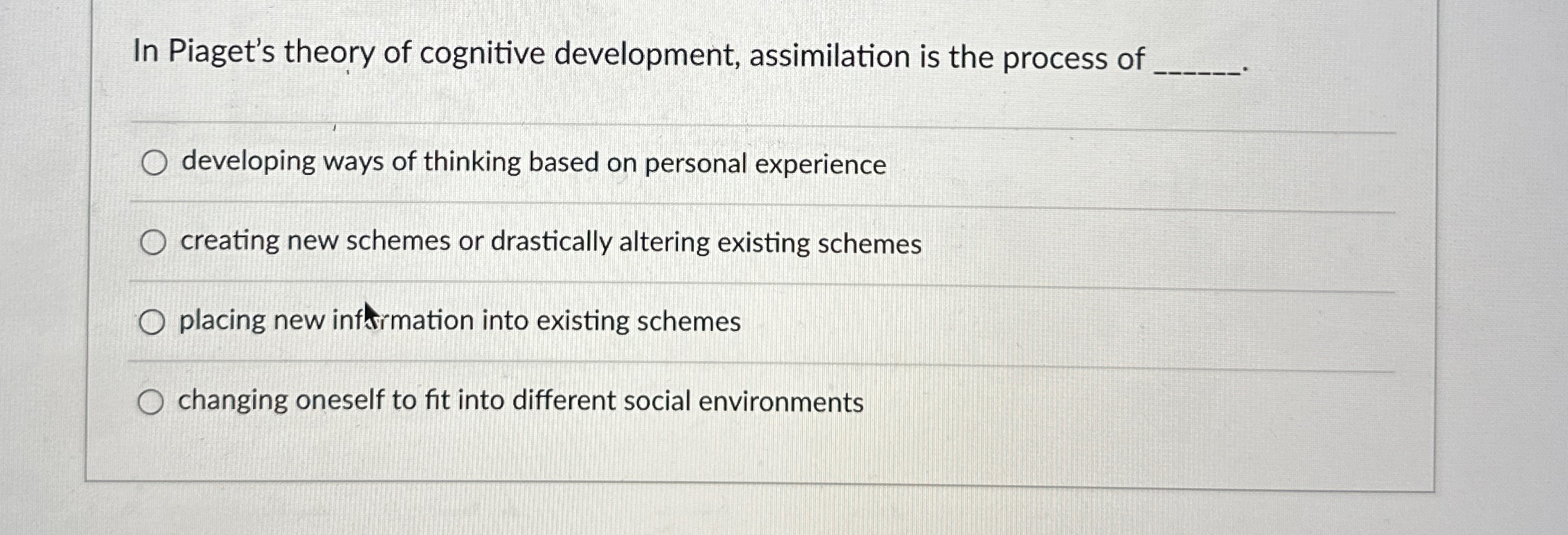 Solved In Piaget's theory of cognitive development, | Chegg.com
