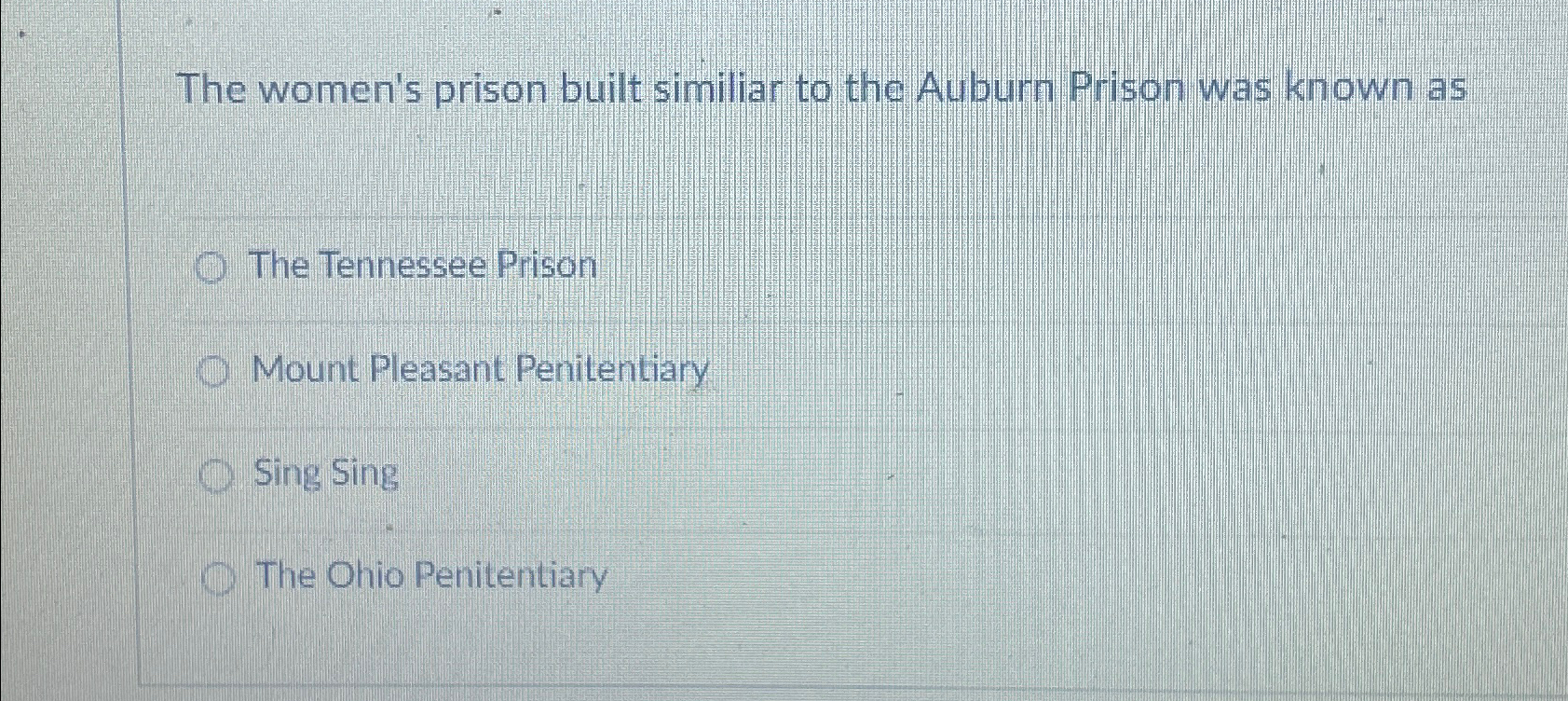 Solved The women's prison built similiar to the Auburn | Chegg.com