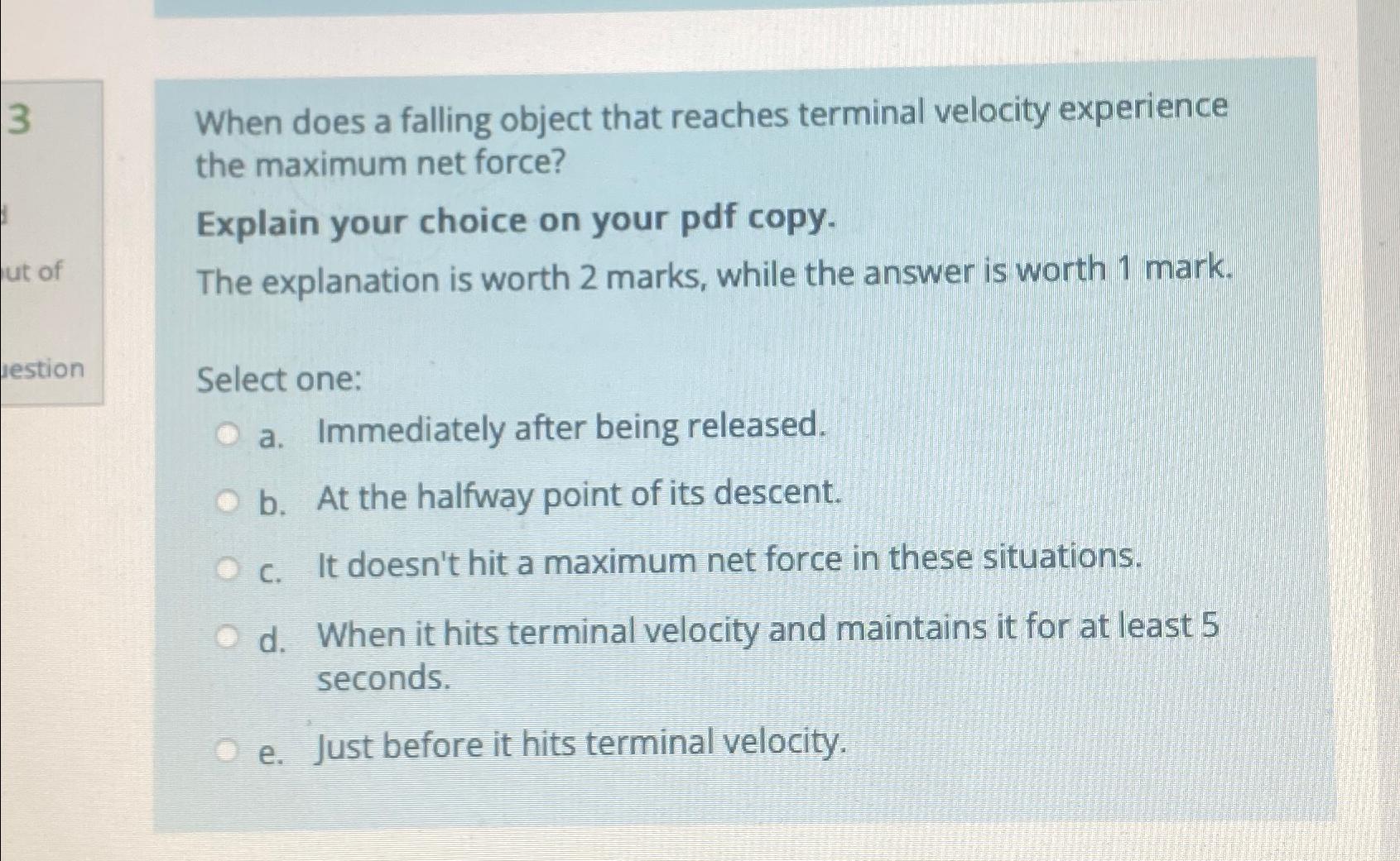 Solved When does a falling object that reaches terminal | Chegg.com