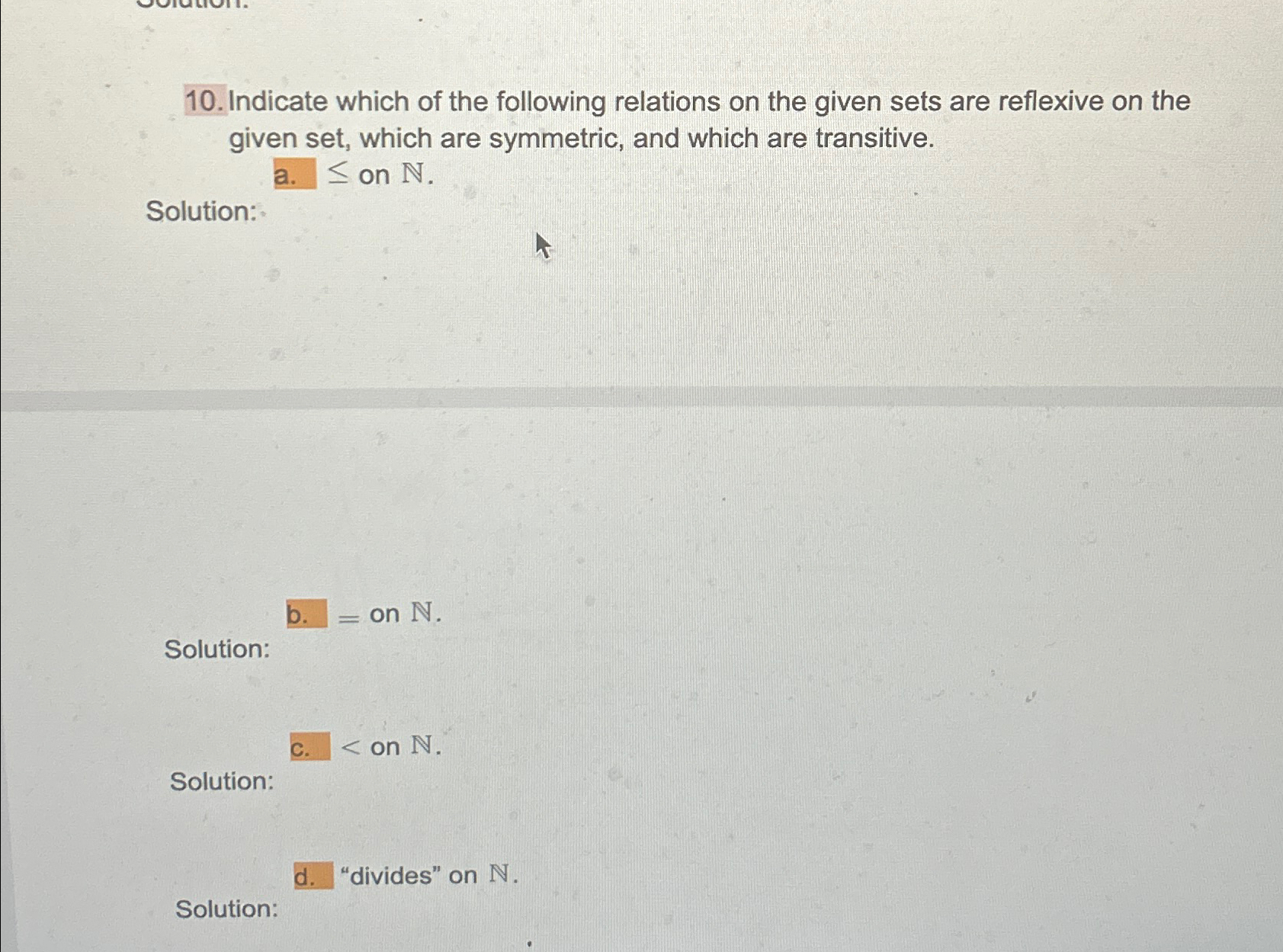 Solved Indicate which of the following relations on the | Chegg.com
