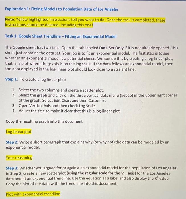 Solved Exploration 1: Fitting Models to Population Data of | Chegg.com