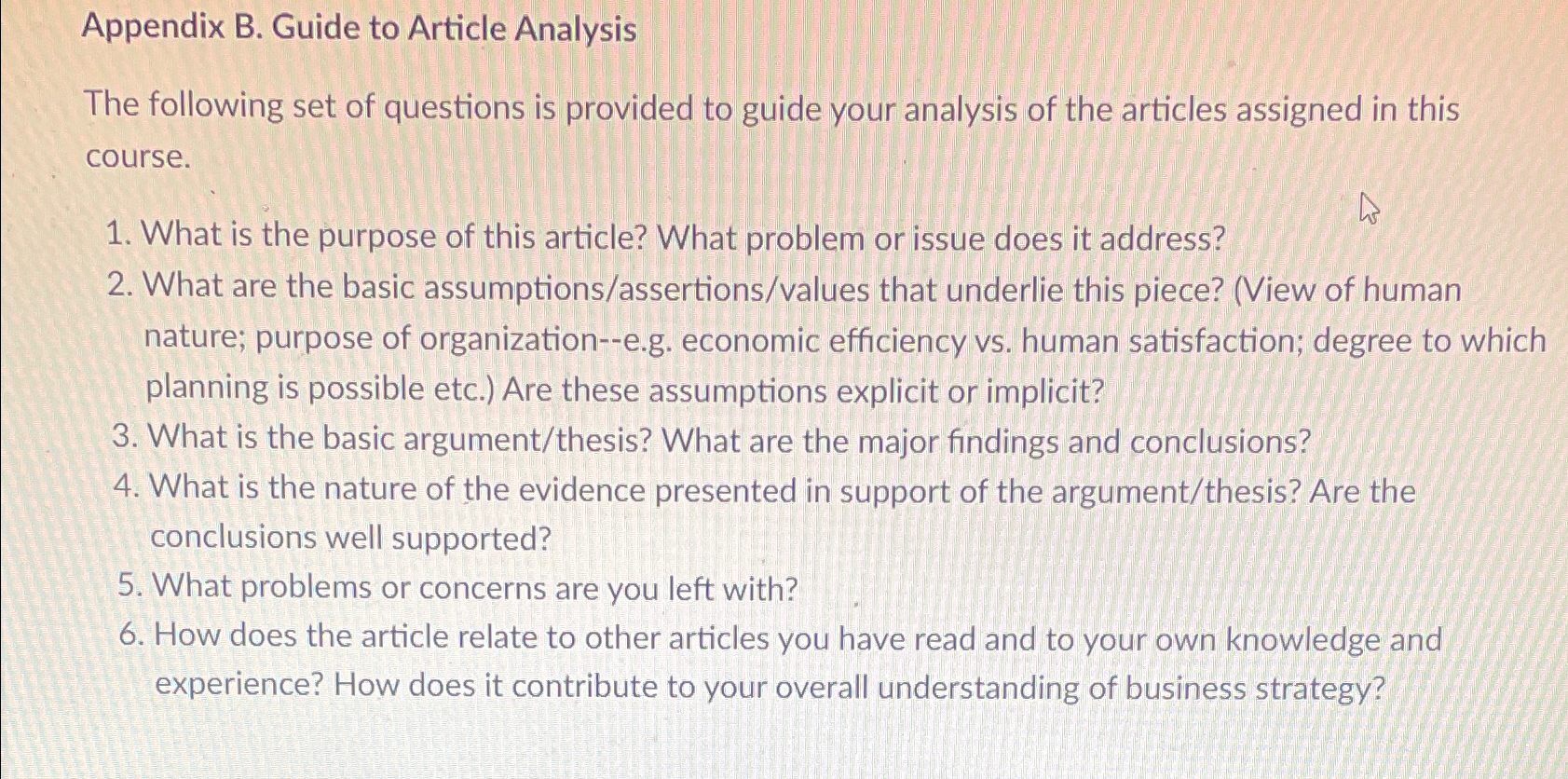 Solved Appendix B. ﻿Guide to Article AnalysisThe following | Chegg.com