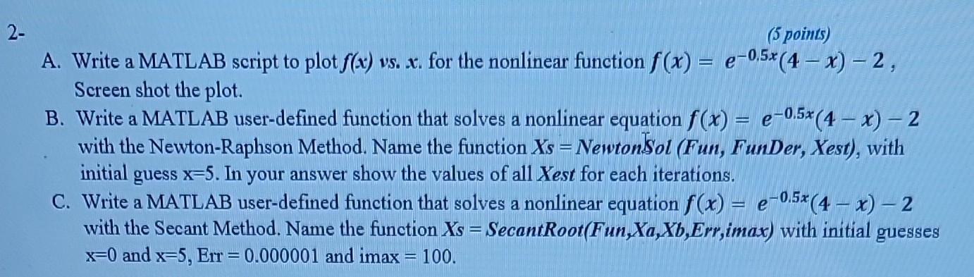 Solved A. Write a MATLAB script to plot f(x) vs. x. for the | Chegg.com