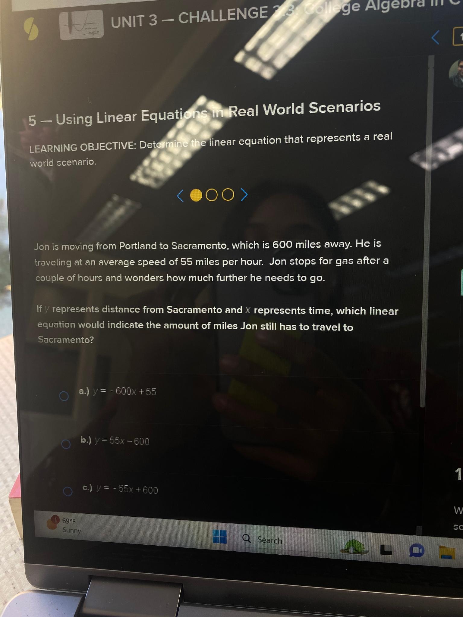 Solved UNIT 3 - ﻿CHALLENGE5 - ﻿Using Linear Equations gureal | Chegg.com