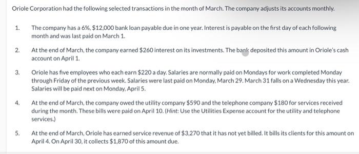 Solved Oriole Corporation had the following selected | Chegg.com