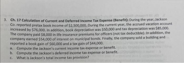 Solved 3. Ch. 17 Calculation of Current and Deferred Income | Chegg.com