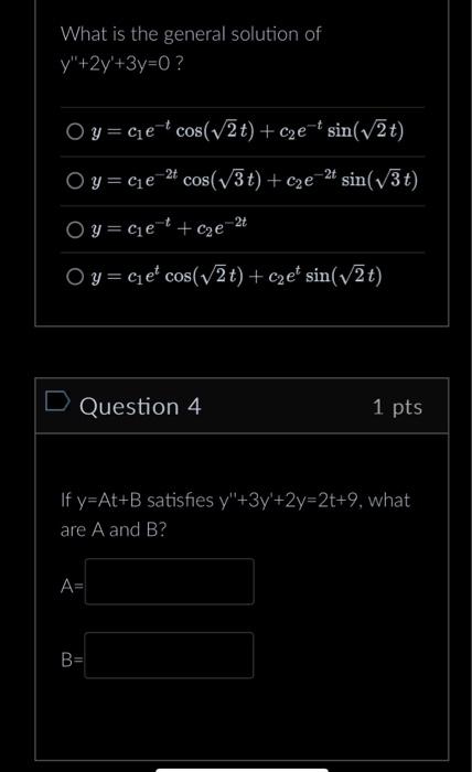 Solved What is the general solution of y′′+2y′+3y=0? | Chegg.com