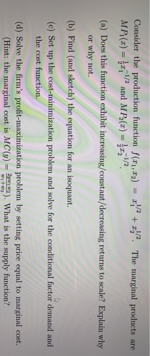 Solved Consider the production function f(x1, x2) = x2 + | Chegg.com