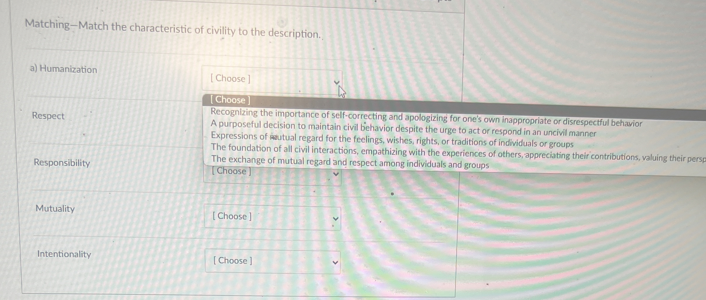 Matching-Match the characteristic of civility to the | Chegg.com