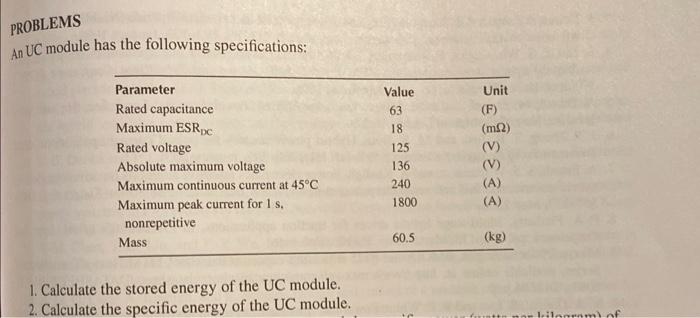 Solved PROBLEMS An UC module has the following | Chegg.com