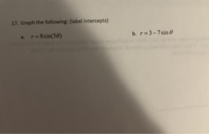Solved 17. Graph the following: (label intercepts) b. r = | Chegg.com