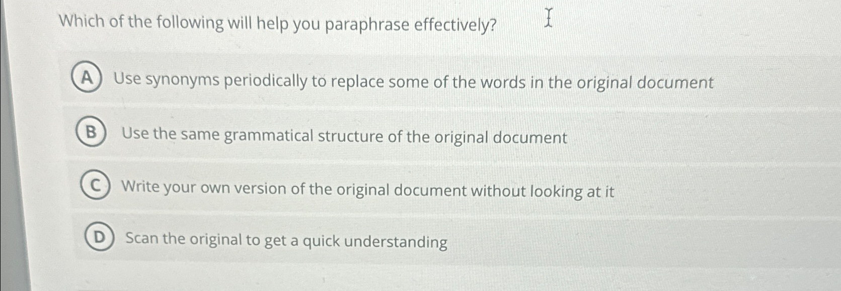 Solved Which of the following will help you paraphrase | Chegg.com