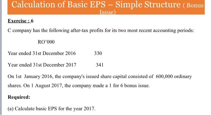 Solved Calculation of Basic EPS - Simple Structure (Bonus | Chegg.com