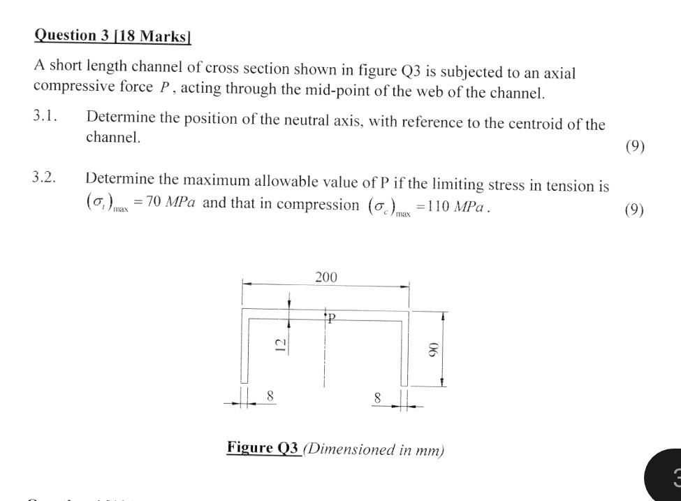 Solved Question 3 [18 Marks] A short length channel of cross | Chegg.com