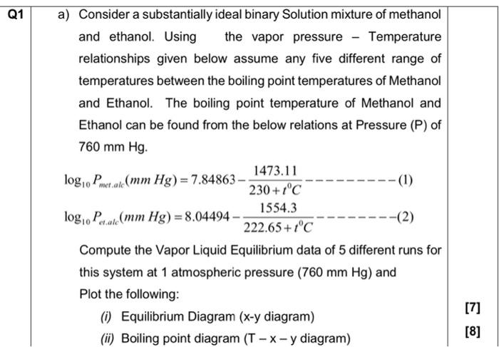 Solved Q1 a) Consider a substantially ideal binary Solution | Chegg.com