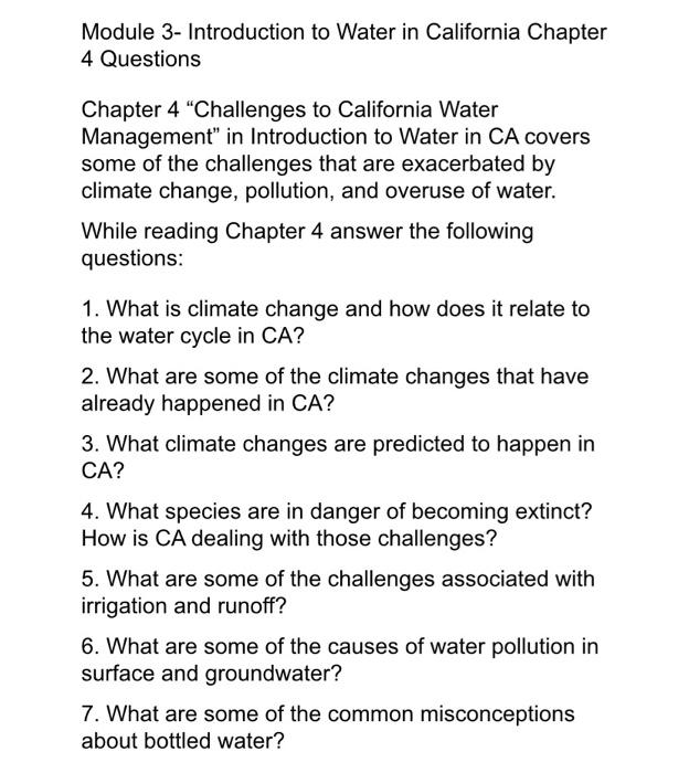 Solved Module 3- Introduction to Water in California Chapter | Chegg.com