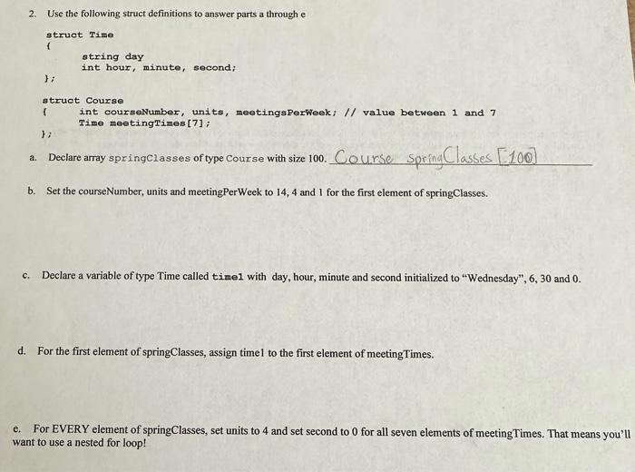 Solved 2 Use The Following Struct Definitions To Answer