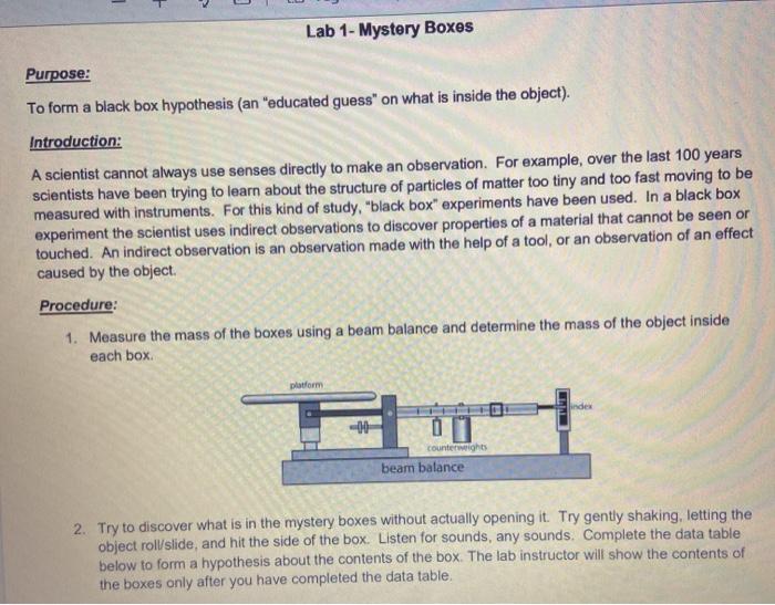 Lab 1- Mystery Boxes Purpose: To form a black box | Chegg.com