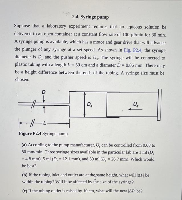 Solved 2.4. Syringe pump Suppose that a laboratory | Chegg.com
