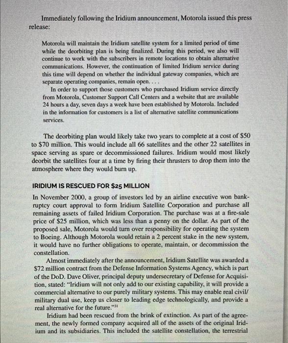 Solved The Rise, Fall, and Resurrection of Iridium: A | Chegg.com