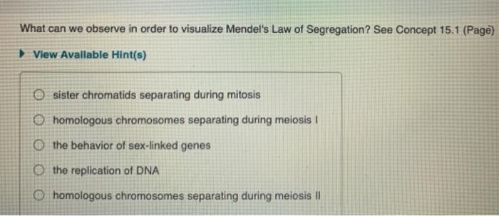 Solved What can we observe in order to visualize Mendel's | Chegg.com