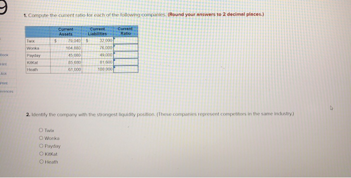 Solved 1. Compute the current ratio for each of the | Chegg.com