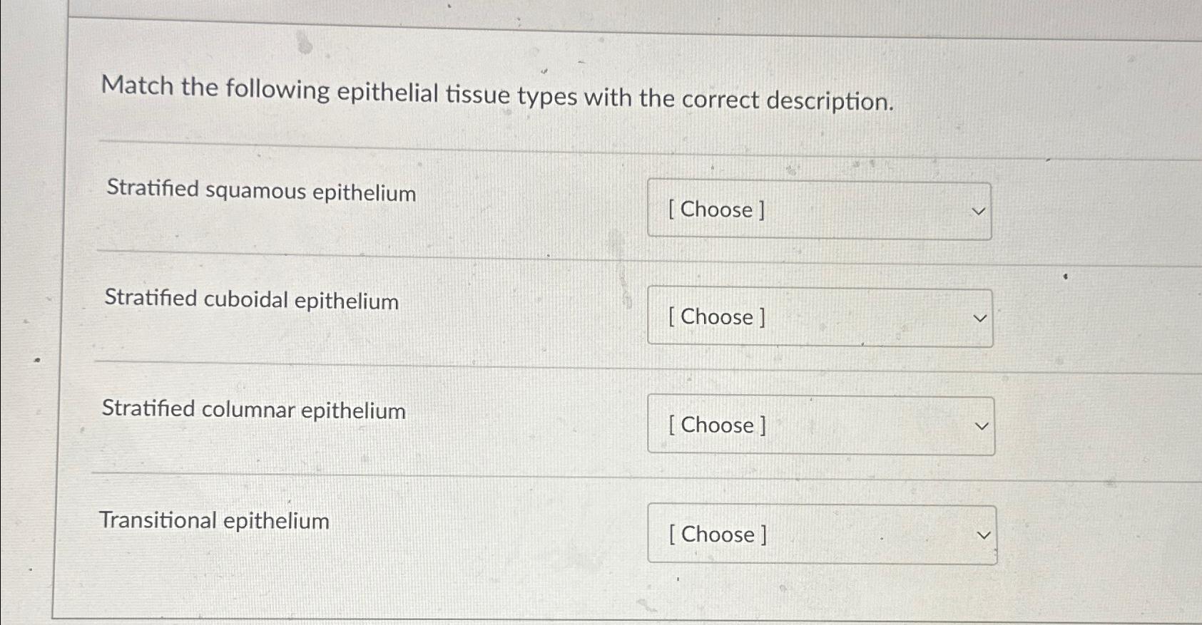 Solved Match the following epithelial tissue types with the | Chegg.com