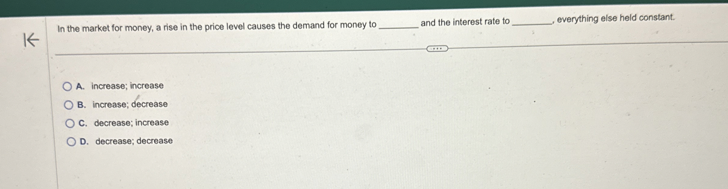 Solved In the market for money, a rise in the price level | Chegg.com