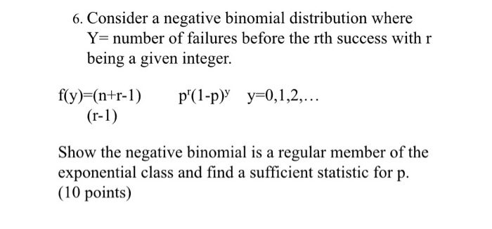 Solved 6. Consider a negative binomial distribution where Y= | Chegg.com
