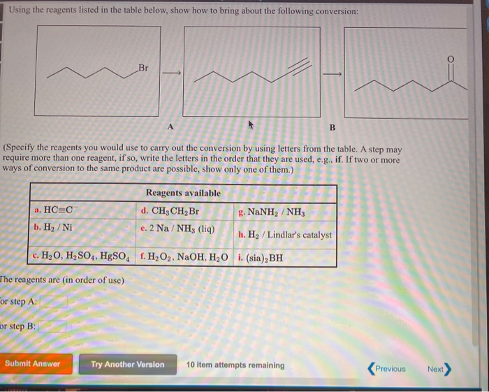 Solved Using the reagents listed in the table below, show | Chegg.com