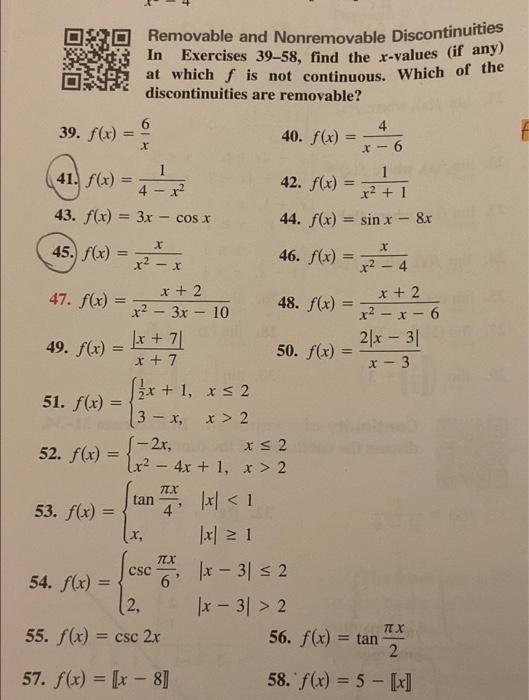 Solved Removable and Nonremovable Discontinuities In | Chegg.com
