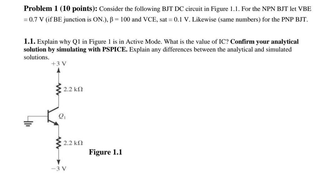 Solved Problem 1 (10 points): Consider the following BJT DC | Chegg.com