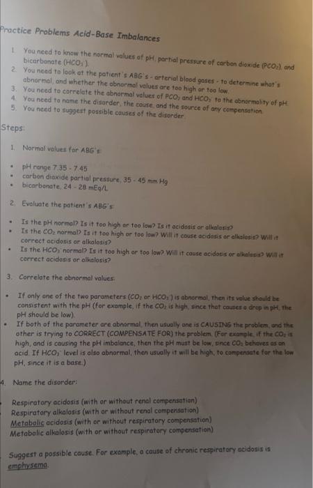 ABG's: pH 7.48 PCO2 25 mmHgHCO3−28mEq/L These blood | Chegg.com