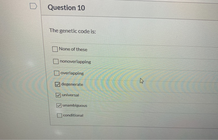 Solved Question 10 The genetic code is: None of these | Chegg.com