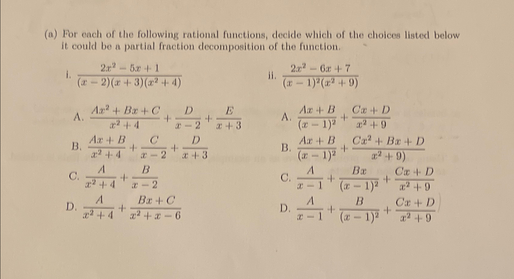 Solved (a) ﻿For each of the following rational functions, | Chegg.com