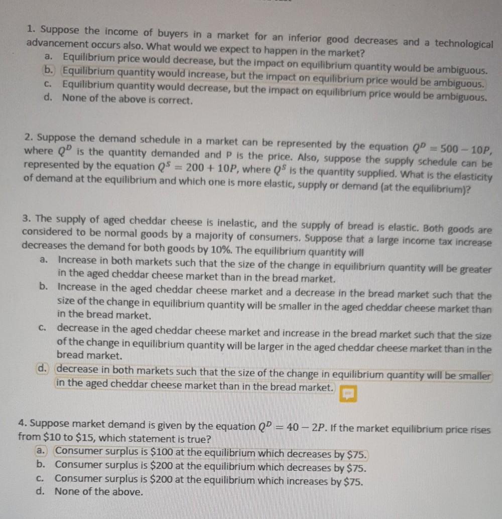 Solved 1. Suppose the income of buyers in a market for an | Chegg.com