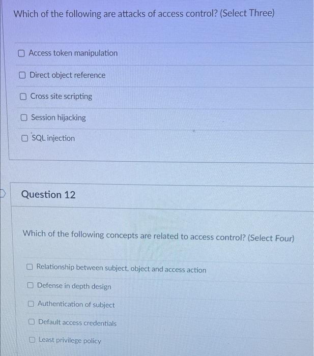 Solved Which of the following are attacks of access control? | Chegg.com