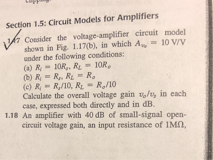 Solved Section 1.5: Circuit Models for Amplifiers Consider | Chegg.com