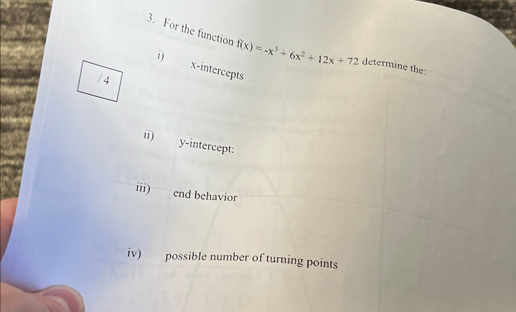 For the function f(x)=-x3+6x2+12x+72 ﻿determine | Chegg.com