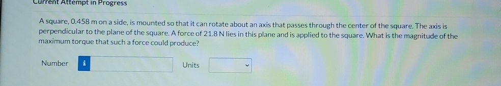 Solved A square, 0.458m ﻿on a side, is mounted so that it | Chegg.com