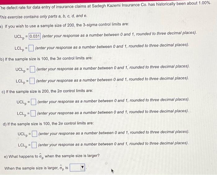 Solved 'he defect rate for data entry of insurance claims at | Chegg.com