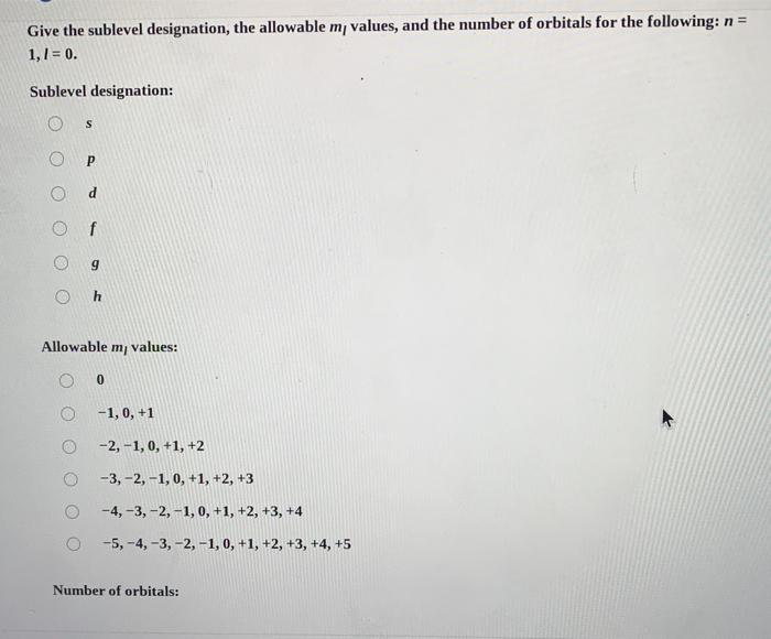 Solved Give the sublevel designation, the allowable m | Chegg.com