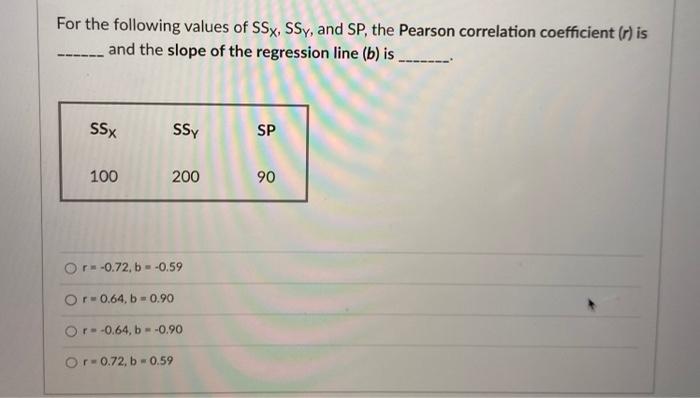 Solved For the following values of SSx, SSy, and SP, the | Chegg.com