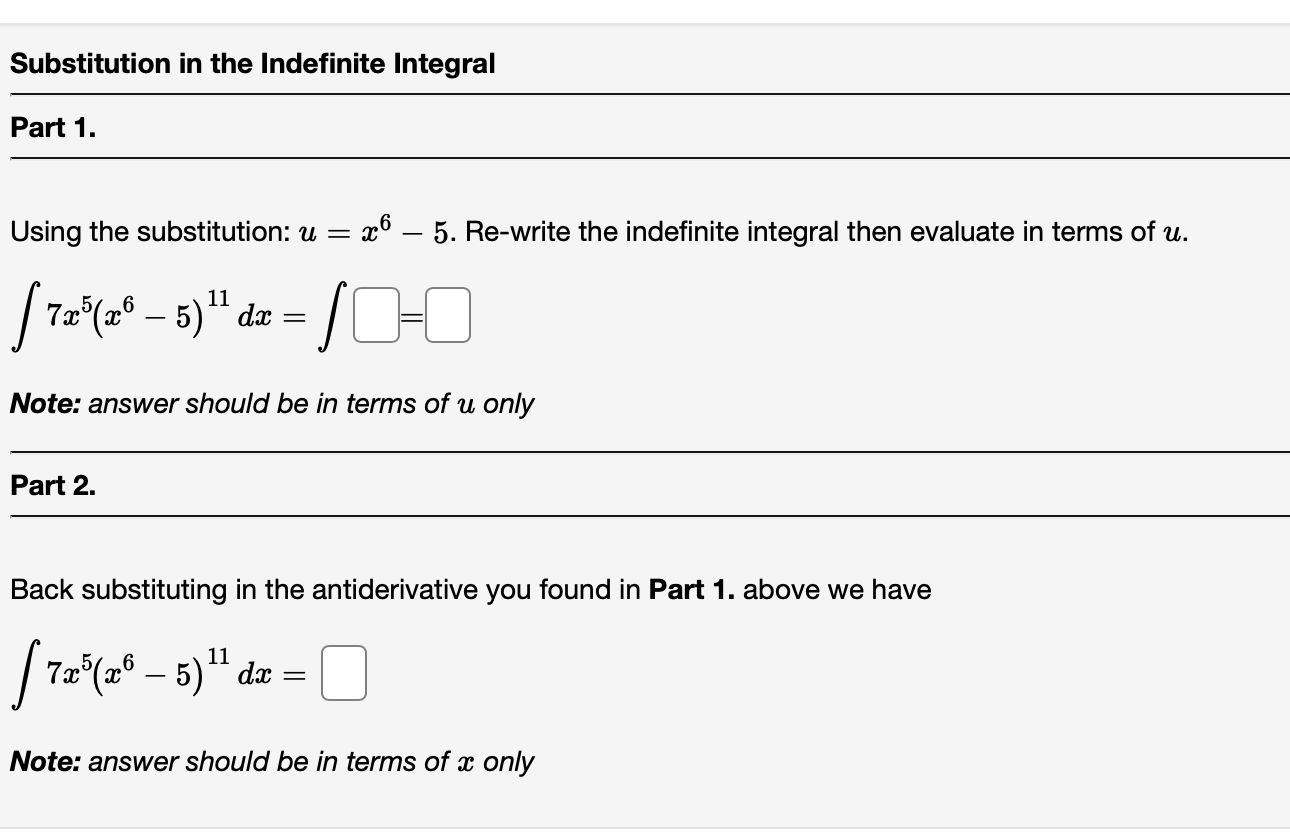 Solved Substitution in the Indefinite IntegralPart 1.Using | Chegg.com