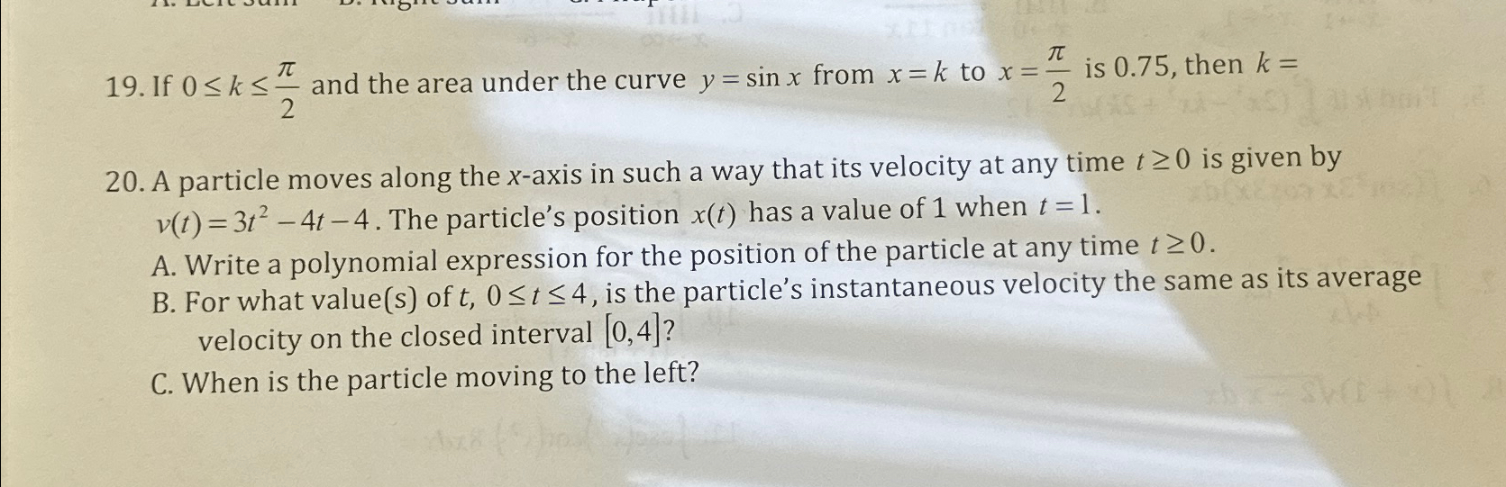 Solved If 0≤k≤π2 ﻿and the area under the curve y=sinx ﻿from | Chegg.com